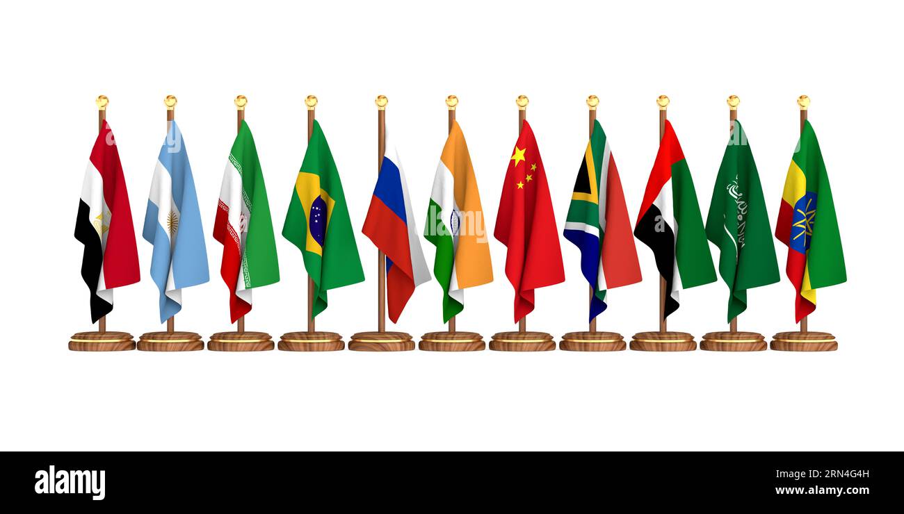 Set flags BRICS on white background. Isolated 3D illustration Stock ...