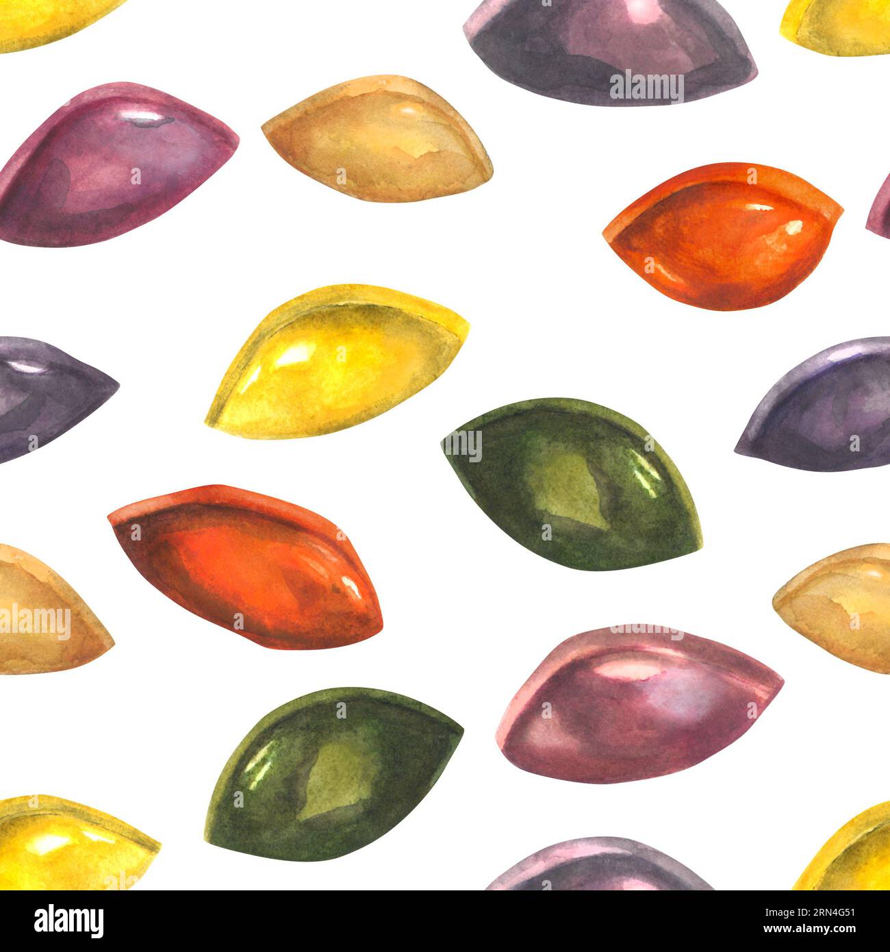 Watercolor seamless pattern of Korean rice cakes for Chuseok autumn ...