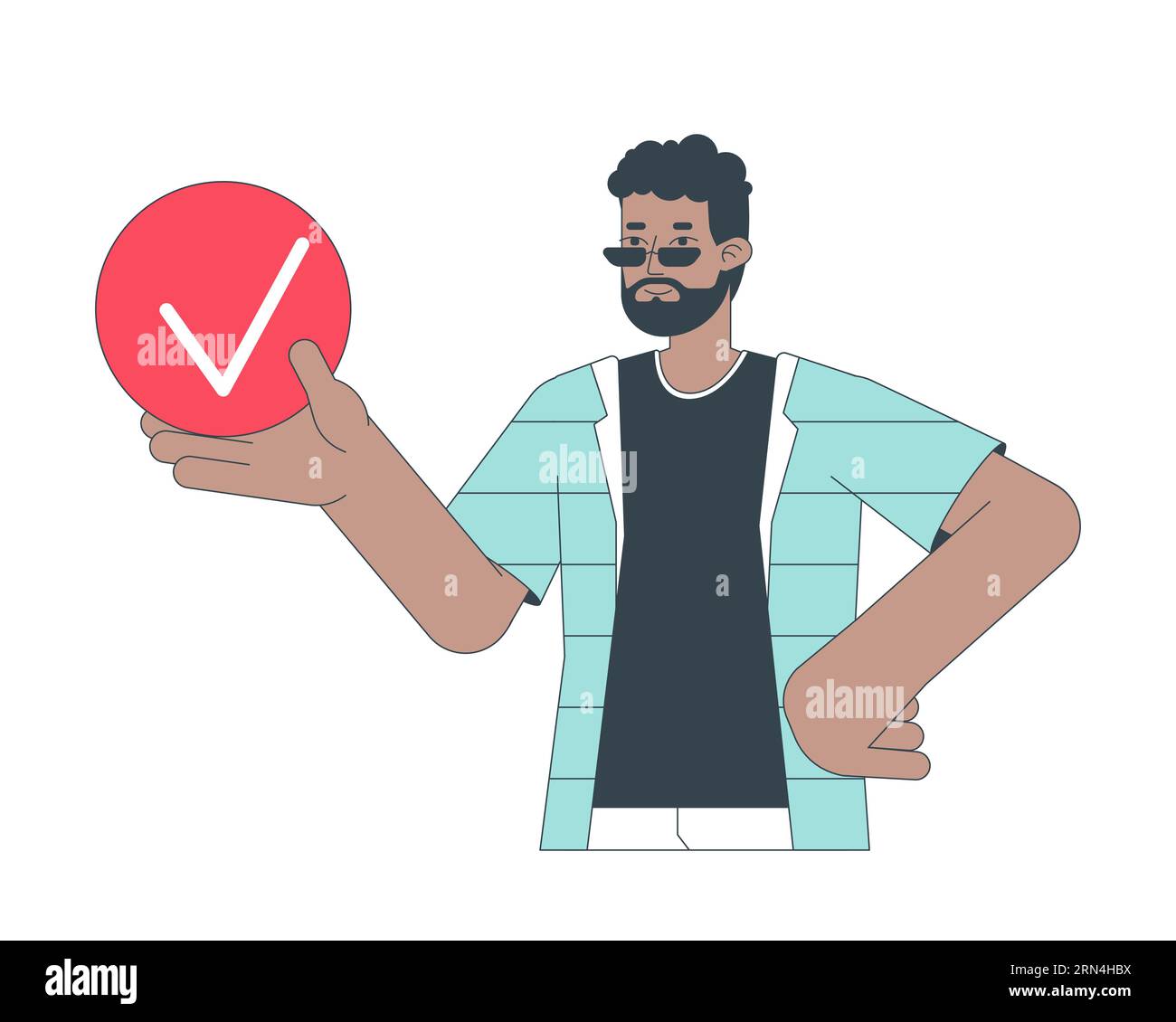 Man holding bullet point with tick flat line concept vector spot ...
