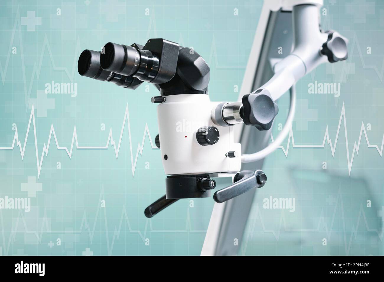 Electric microscope with teal background Stock Photo - Alamy
