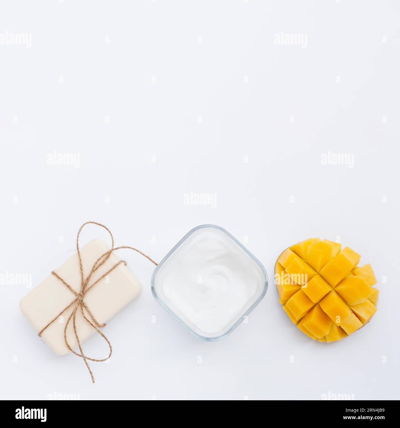 Flat lay cream soap mango with copy space Stock Photo - Alamy