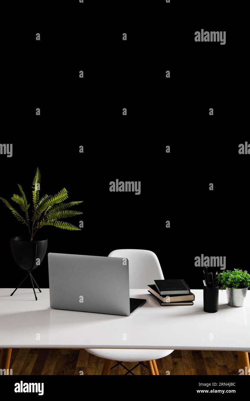 Front view desk concept with copy space Stock Photo - Alamy