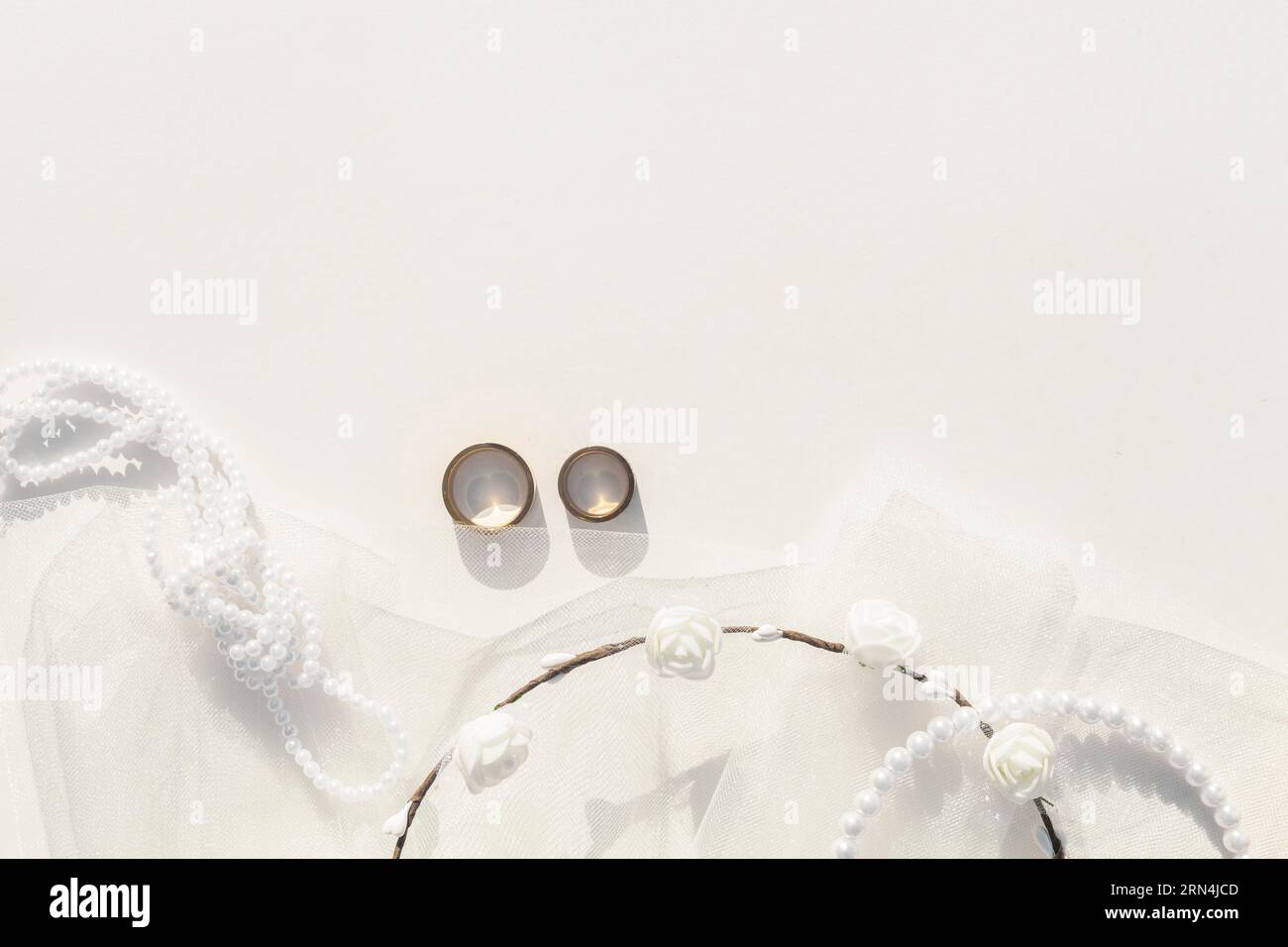 Flat lay white wedding arrangement with copy space Stock Photo - Alamy
