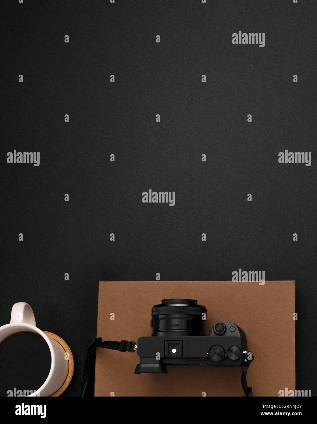 Flat lay workstation with copy space camera Stock Photo - Alamy