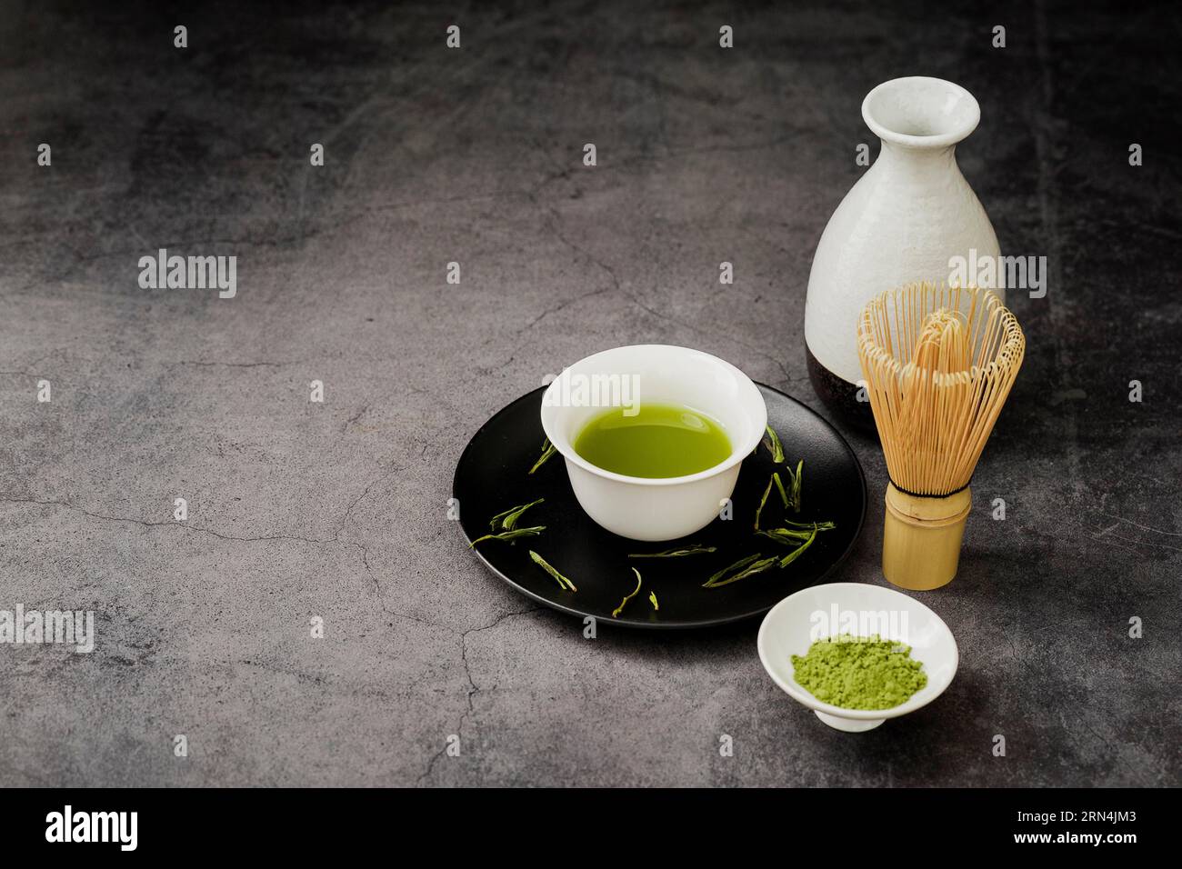 High angle matcha tea cup plate Stock Photo - Alamy