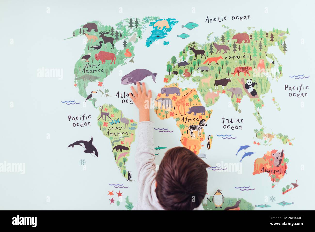 Kid looking world map Stock Photo - Alamy