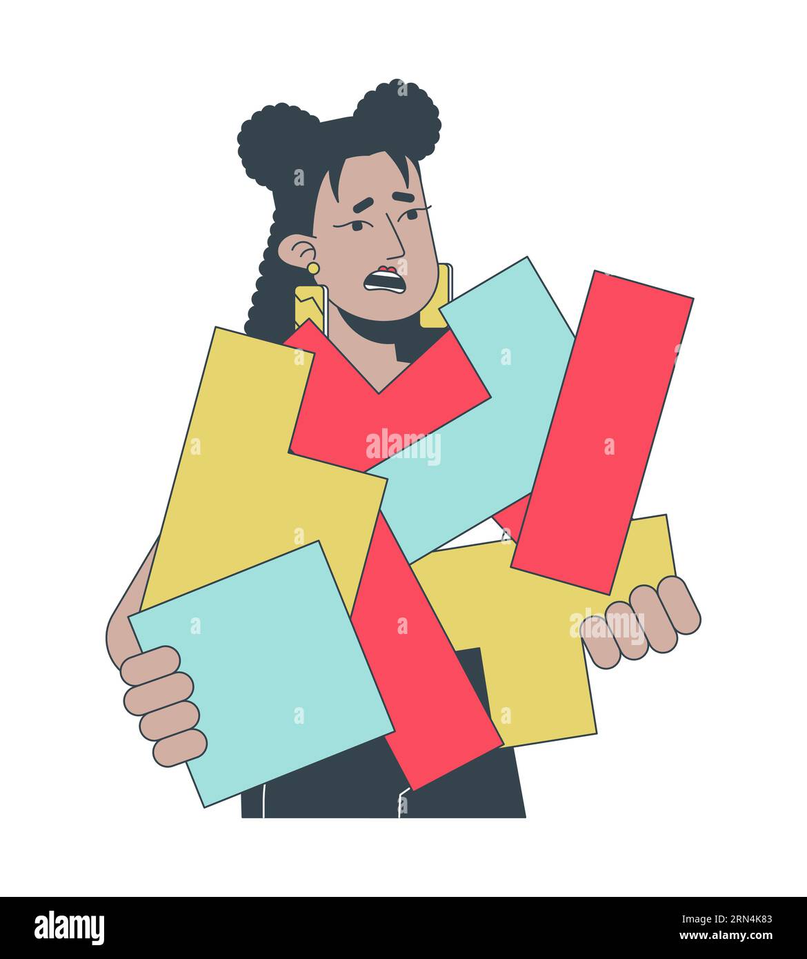 Disorganized woman with broken puzzle pieces flat line concept vector ...