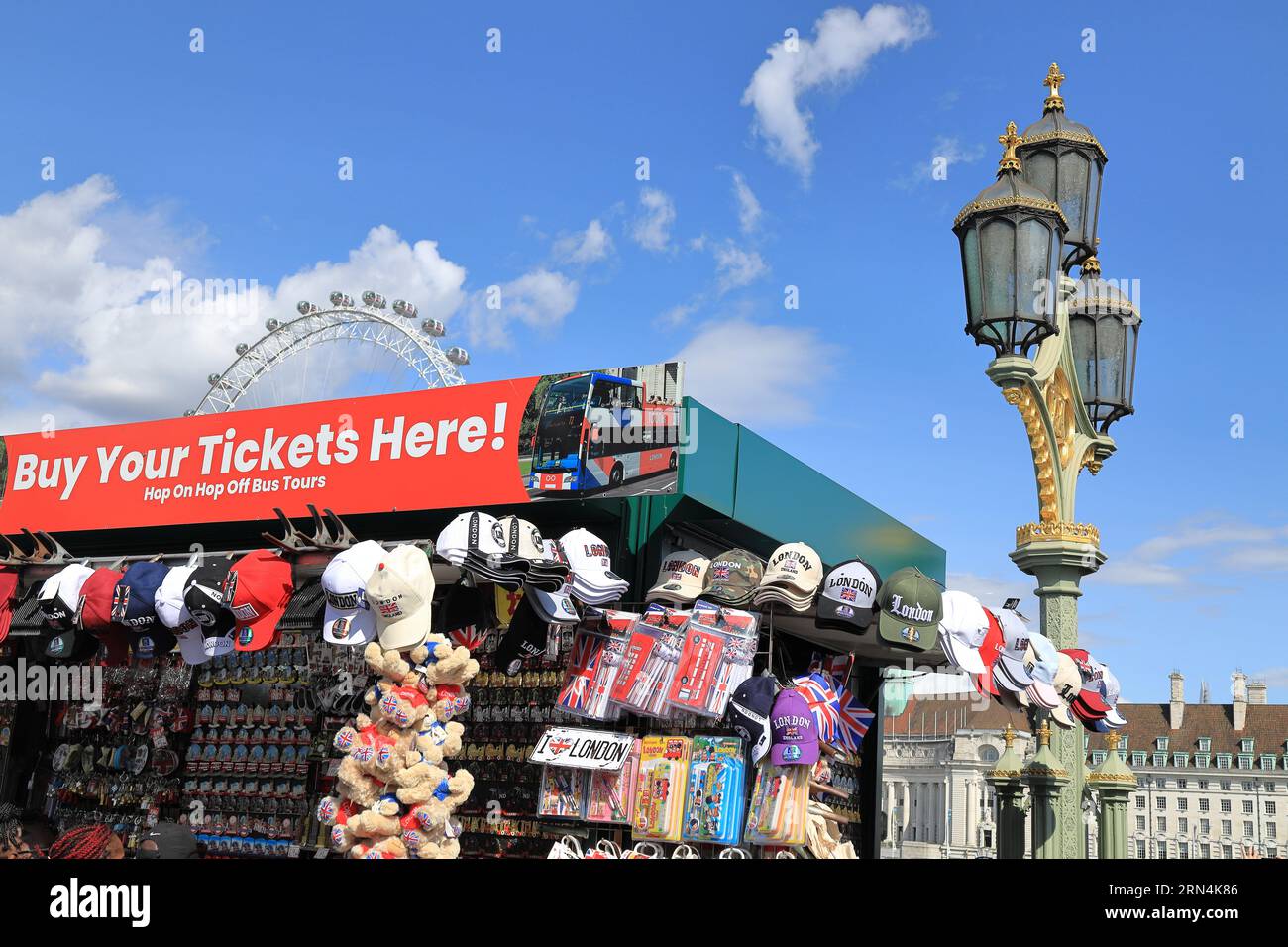 Westminster, London, England, UK - Tourist stall on Westminster Bridge ...