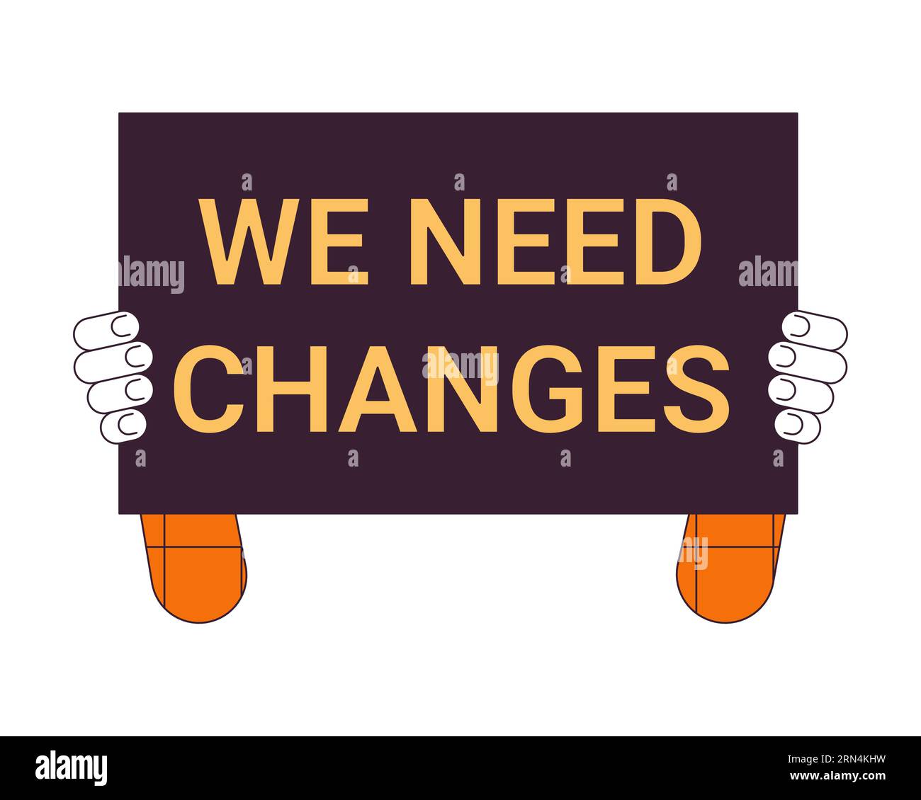 Holding protest placard flat line color isolated vector hand Stock ...