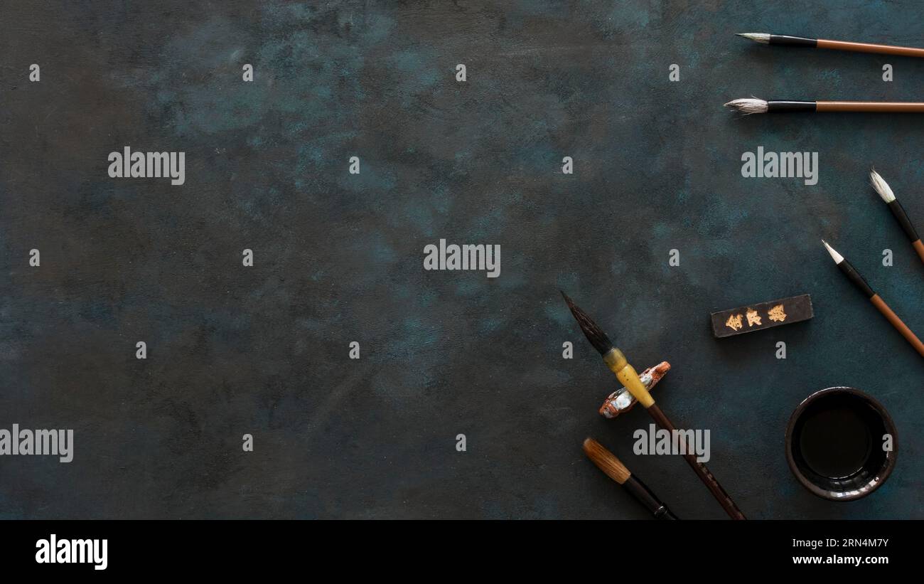 Top view chinese ink concept Stock Photo - Alamy