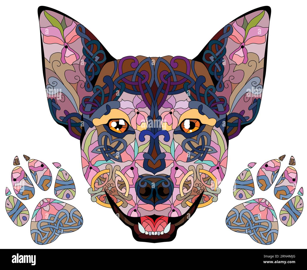 Head dog zentangle styled with paws for t-shirt design, tattoo and ...