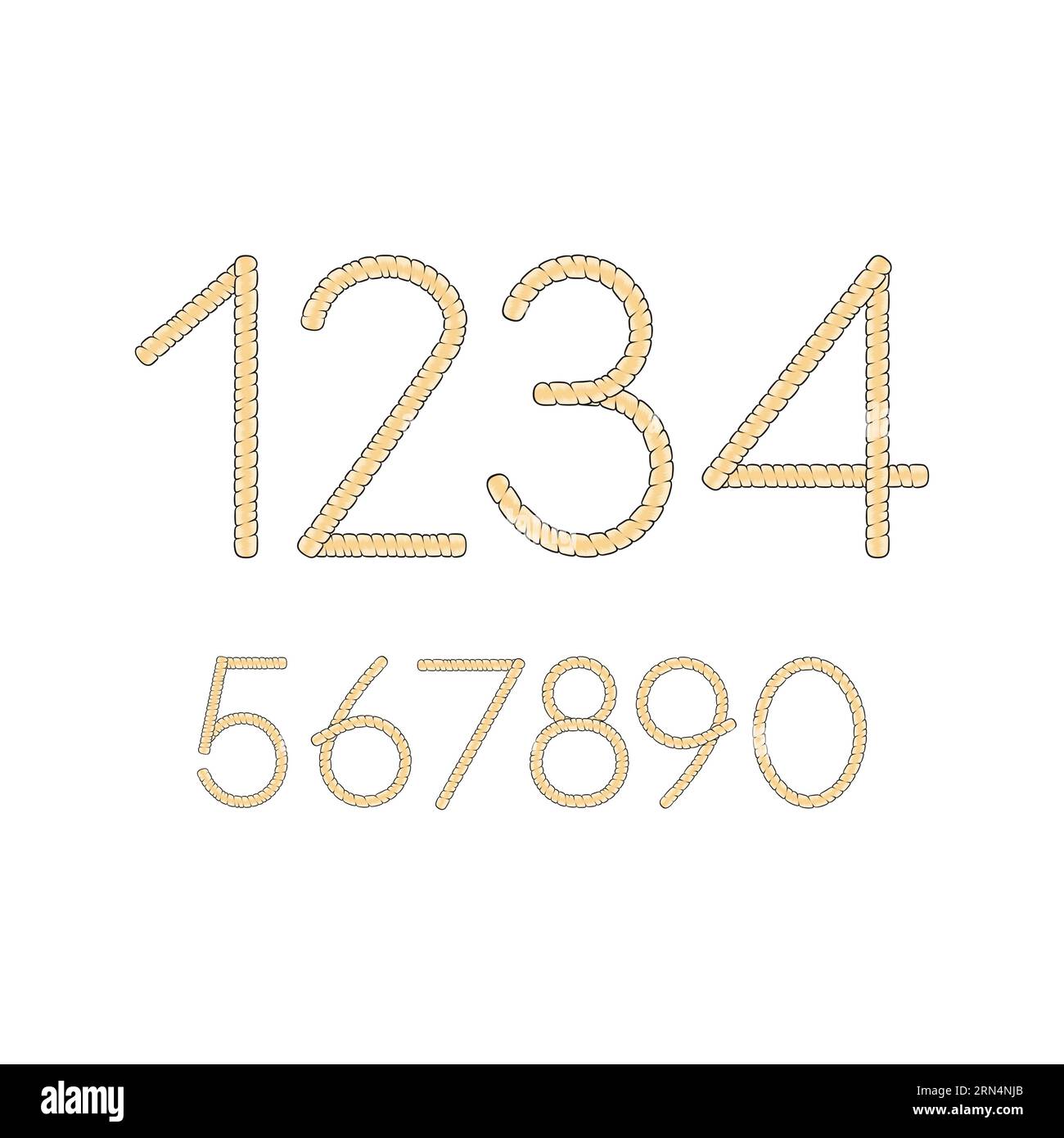 Font, numbers from blond dreadlocks. Isolated vector objects on white ...