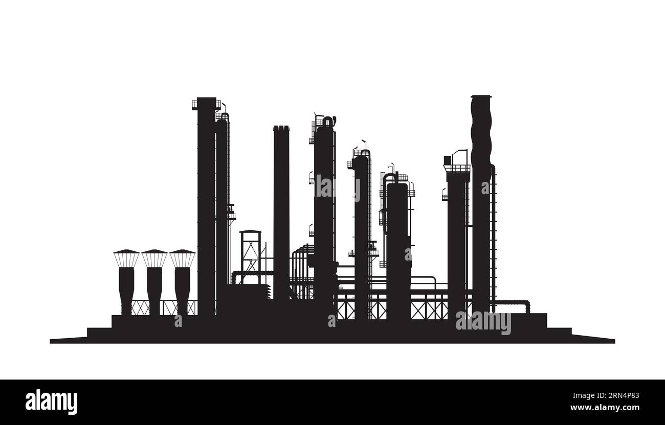 Oil refinery industrial template, vector silhouette over white ...
