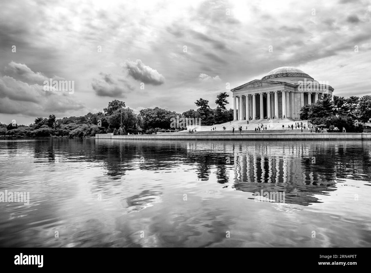 The Jefferson Memorial seen from water level in the Tidal Basin on an ...