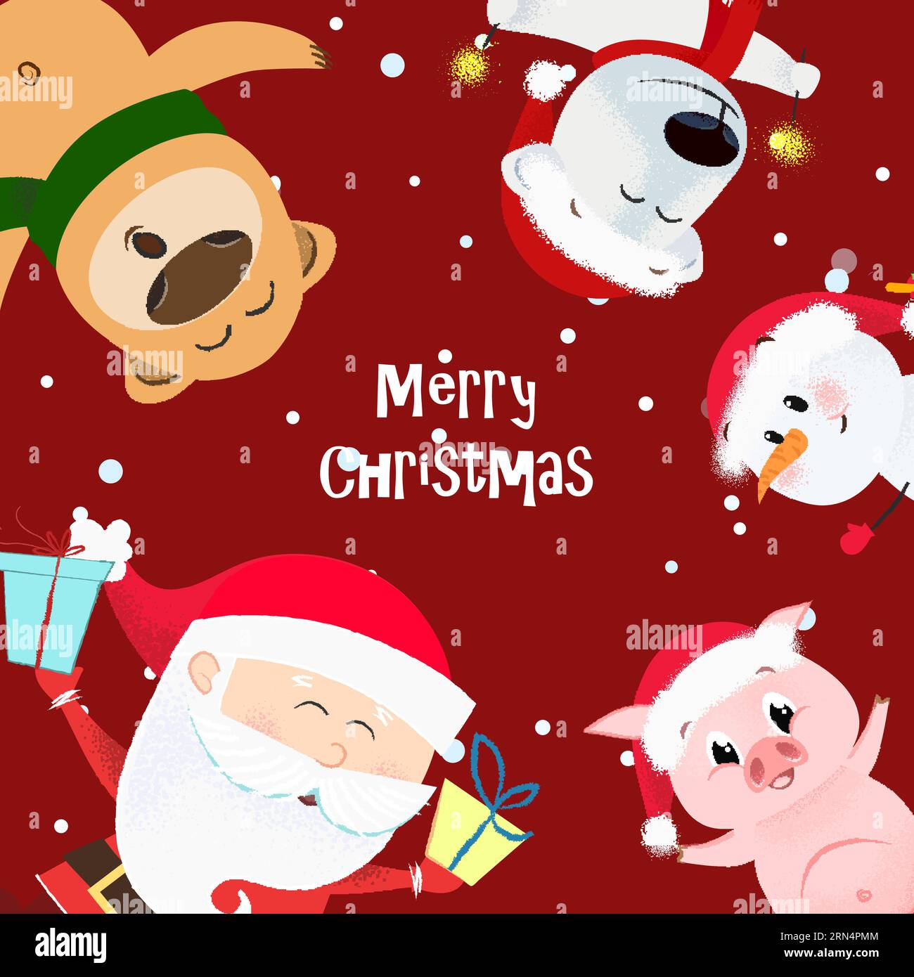 Merry Christmas red banner design with cartoons Stock Vector Image ...