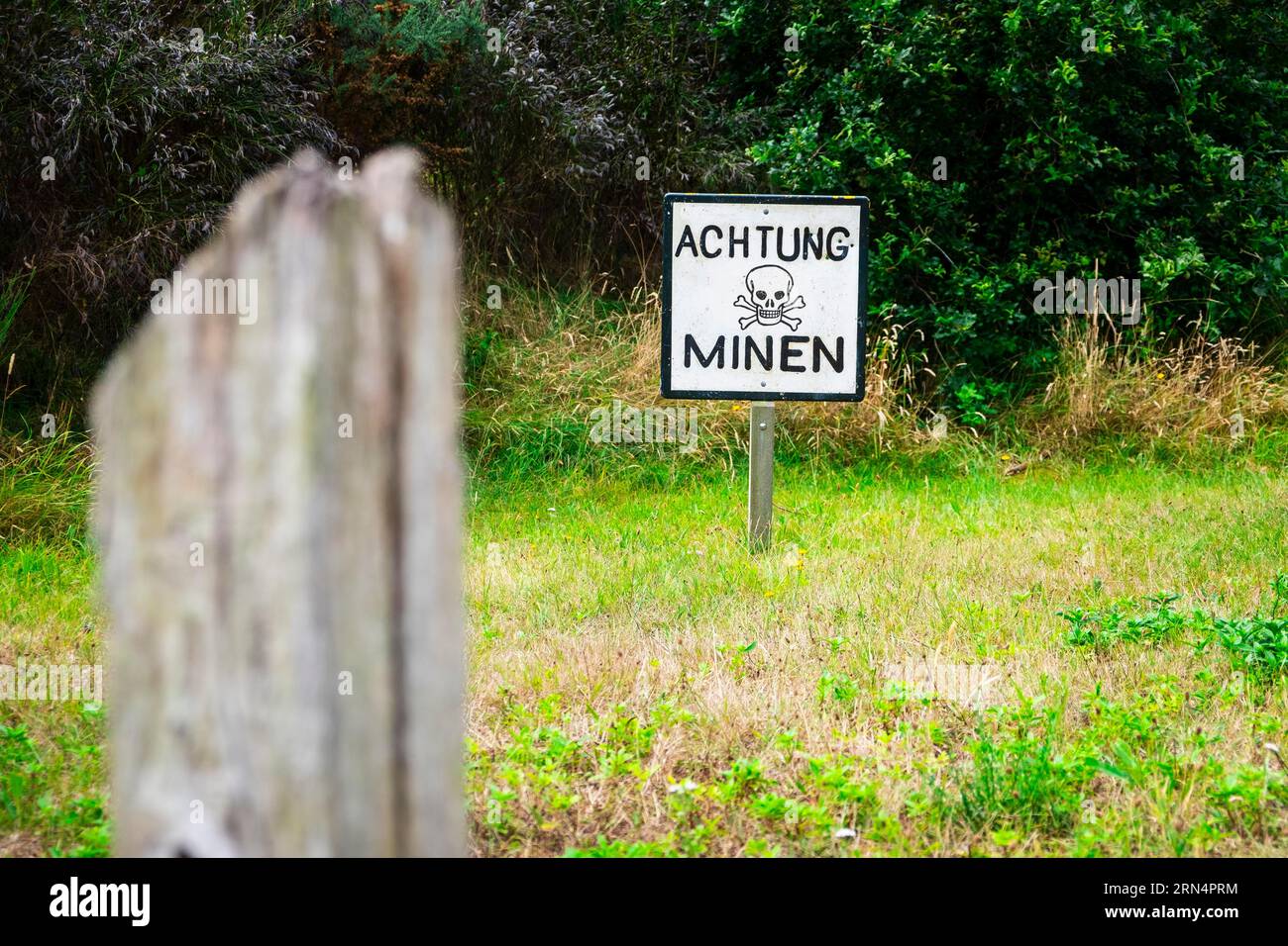 Warning of mines at a World War II bunker on Terschelling, Netherlands ...