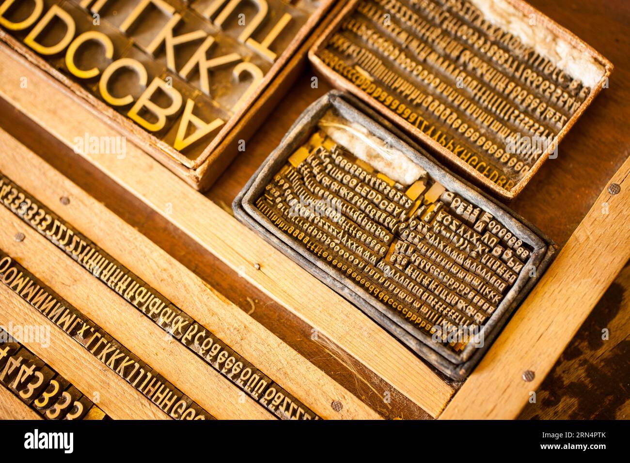 Set box with types, letters for embossing Stock Photo - Alamy