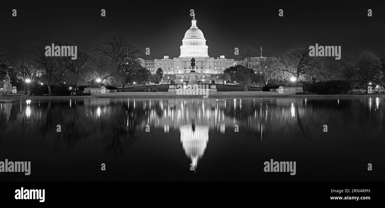 US Capitol Building dome at night, Capitol Hill, Washington, D.C. Black ...