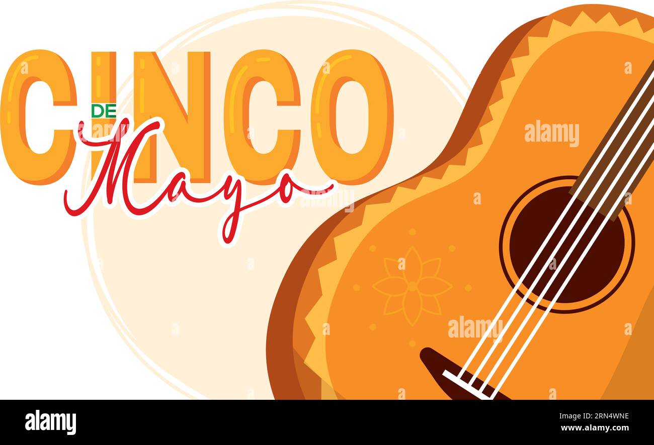 Isolated wooden guitar Cinco de mayo horizontal poster Vector ...