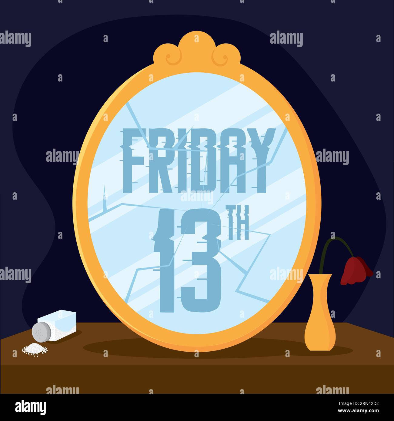 Broken mirror and salt shaker Friday 13th poster Vector illustration ...