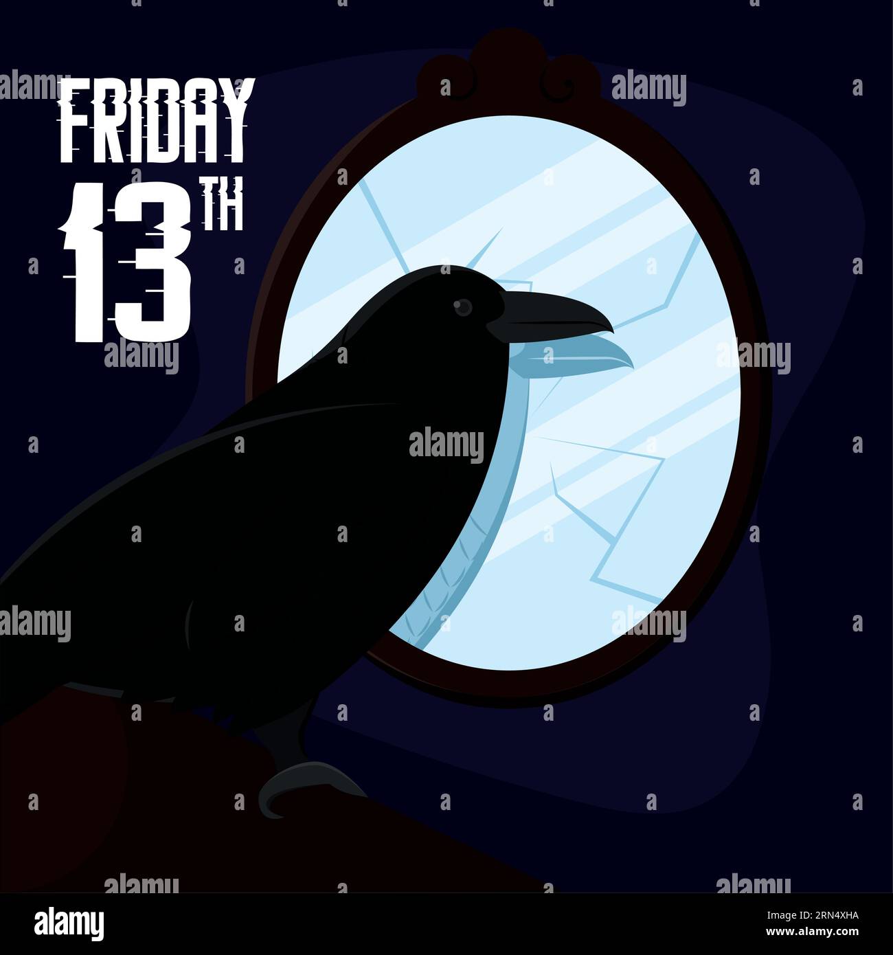 Black crow and broken mirror Friday 13th poster Vector illustration ...