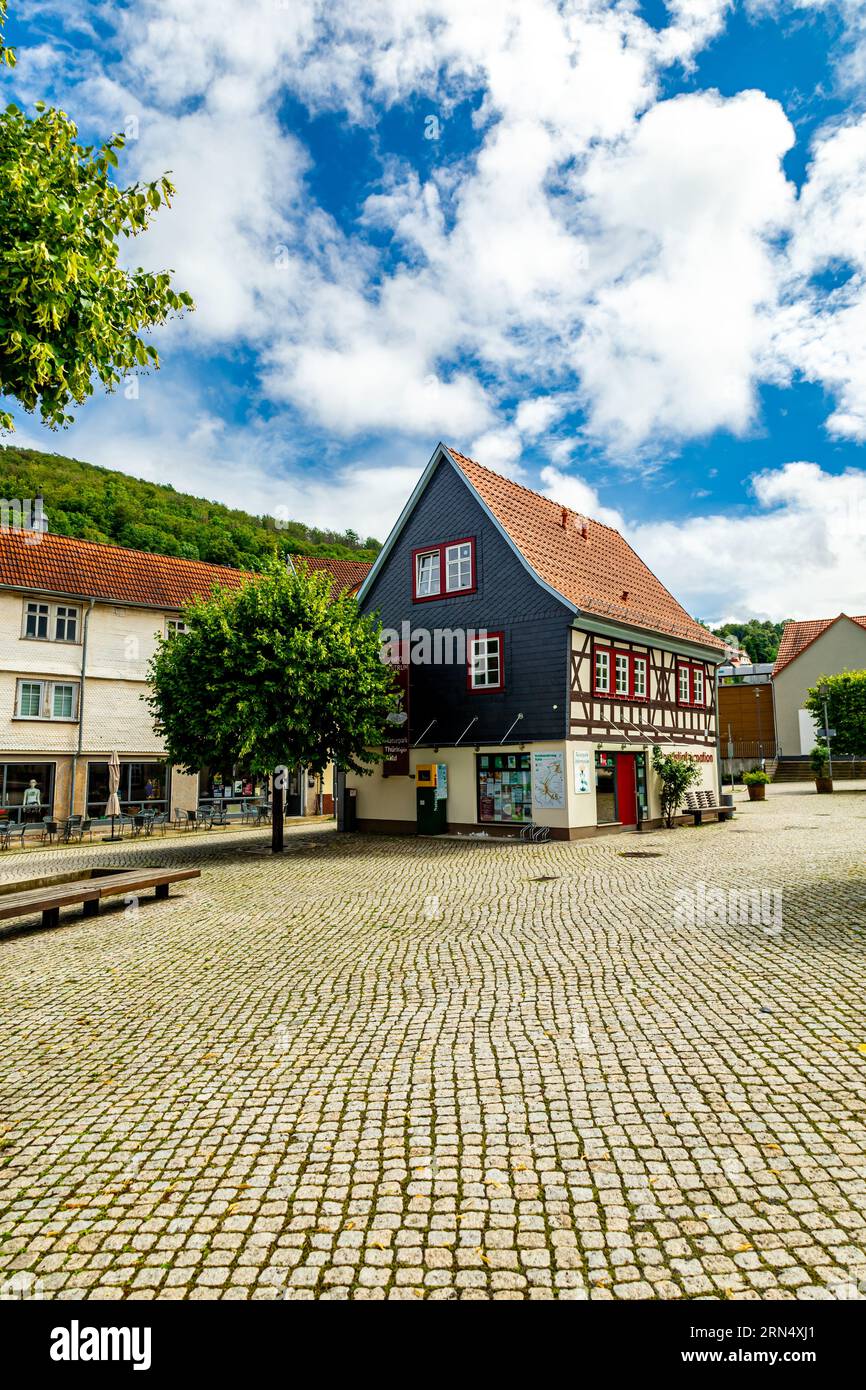 Summer walk on the high trail of the Thuringian Forest near Ruhla ...