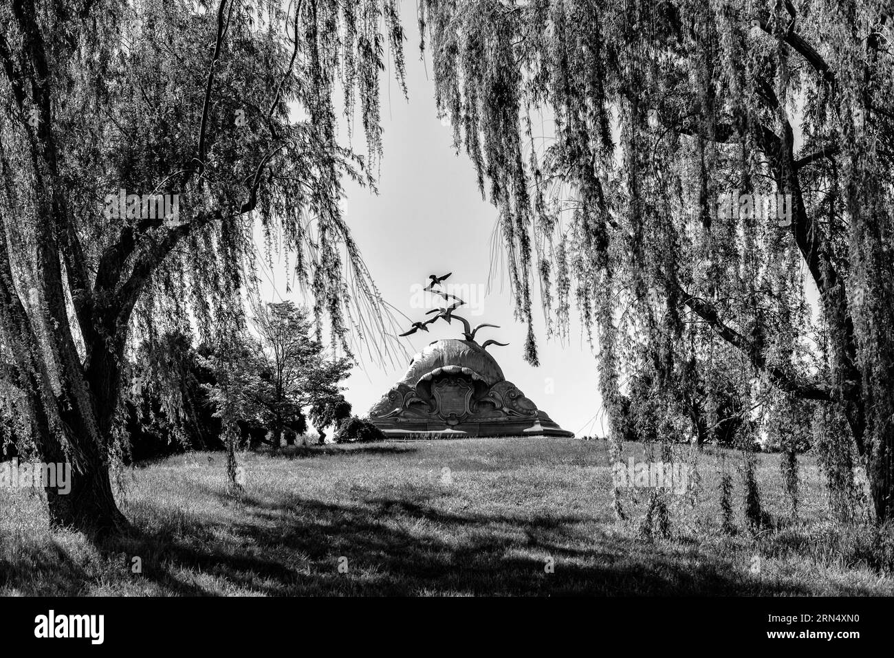 Navy-Merchant Marine Memorial, Arlington. Black and white photograph ...