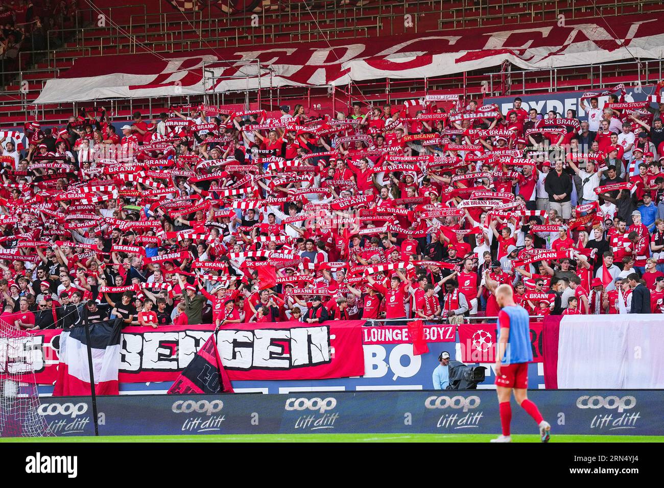 BERGEN - Fans of SK Brann during the UEFA Conference League play-offs match between SK Brann and ...