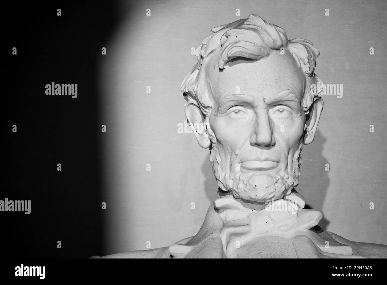 Abraham Lincoln statue, Lincoln Memorial, Washington. Black and white ...