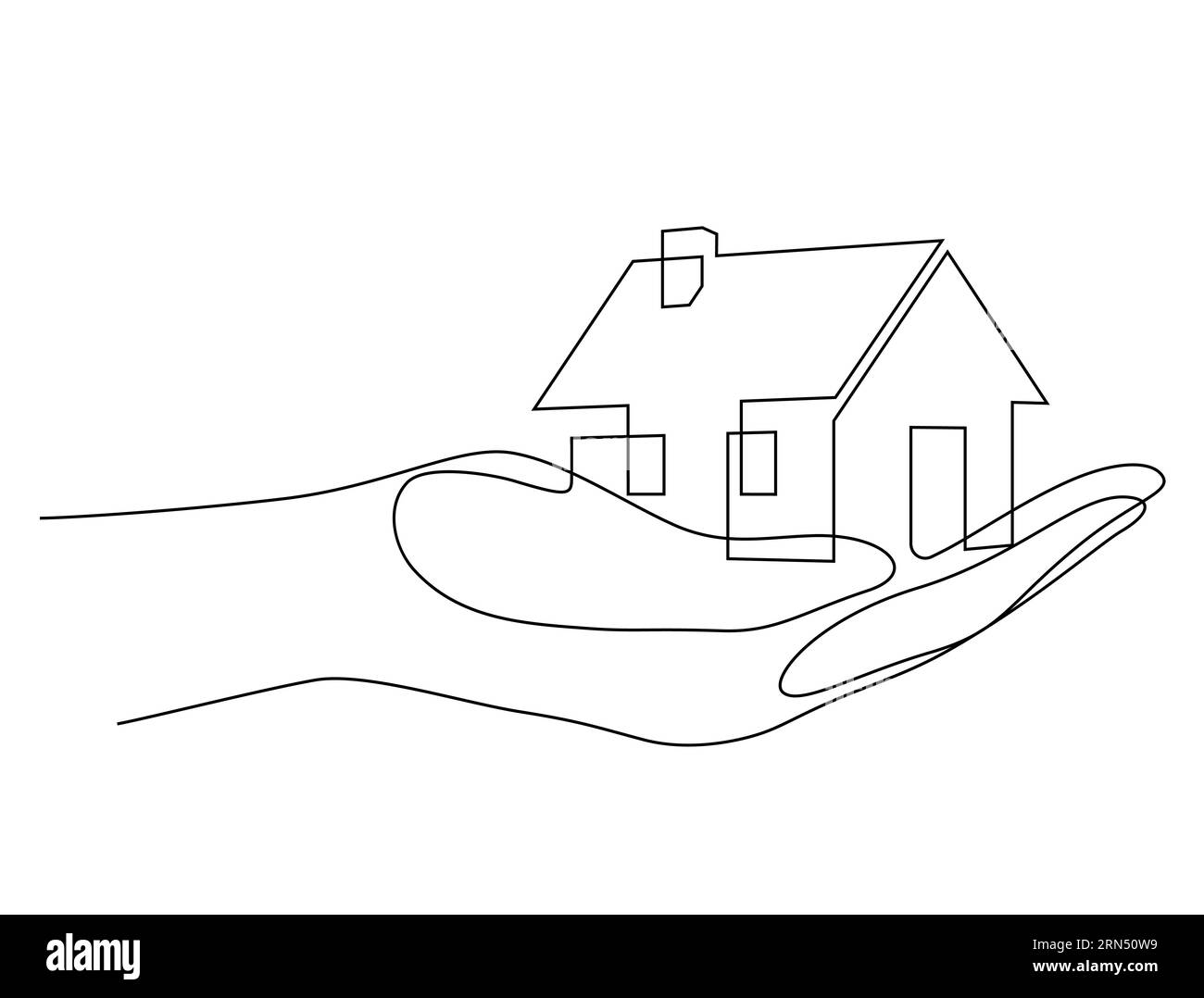hand holding model house one line drawing minimalist concept vector ...