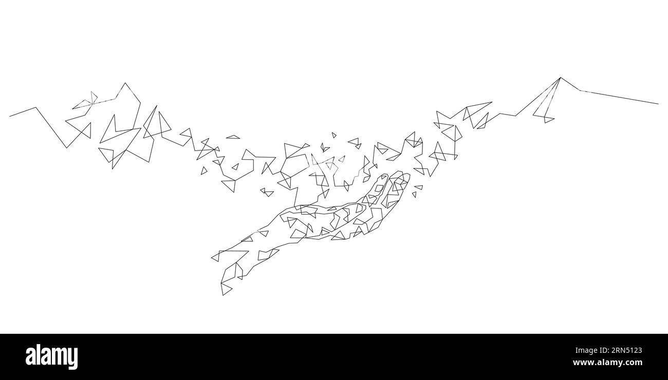 polygon hand holding virtual technology thin line continuity vector ...