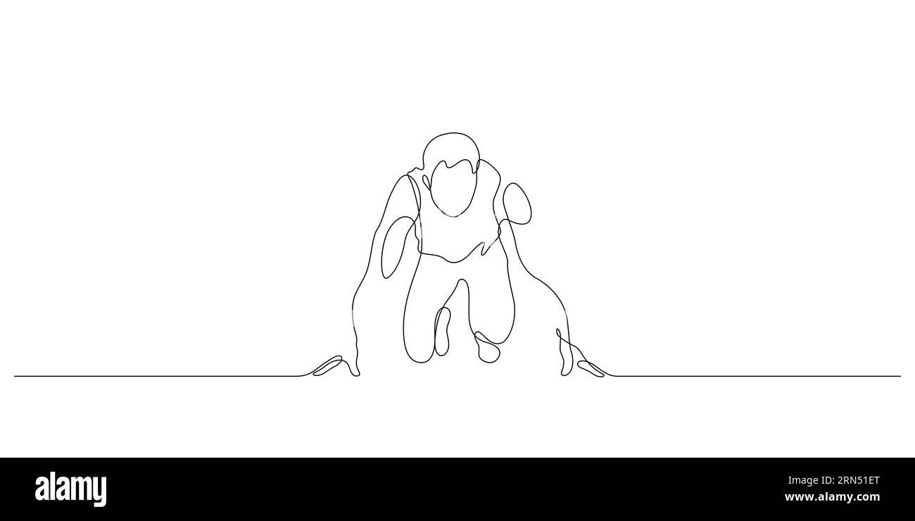 man runner in ready pose action one line drawing thin line illustration ...