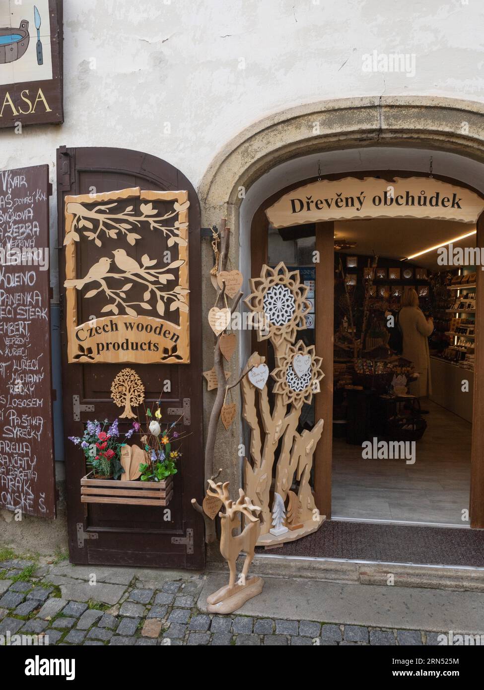 Souvenir shop in the historic old town of Krumlov, UNESCO World ...
