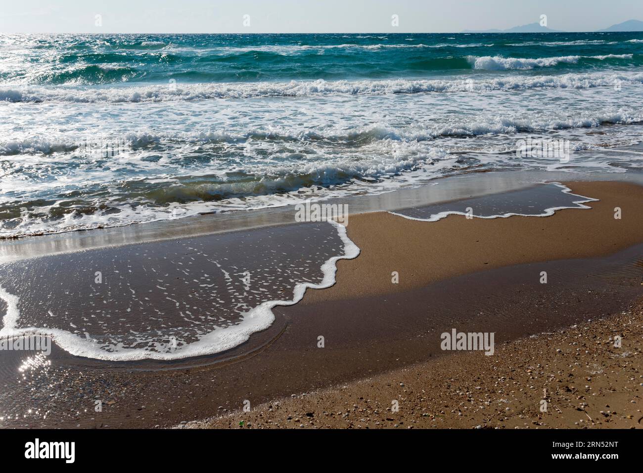 River Ryaki Kentros flows into the sea, Kalogria, Achaia, Peloponnese ...