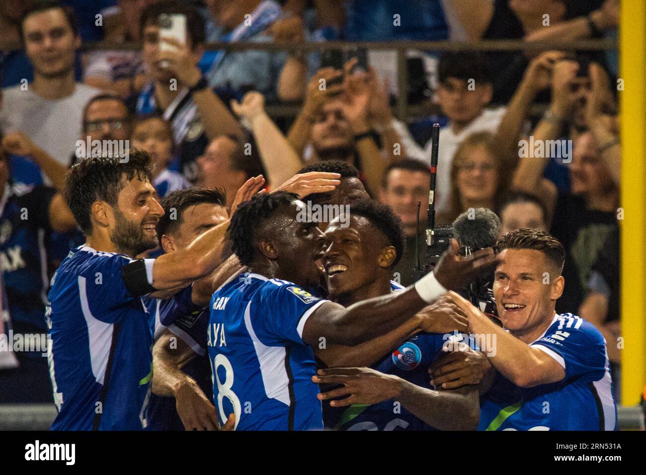 Racing Strasbourg players celebrate the 2 to 0 by Lebo MOTHIBA ...
