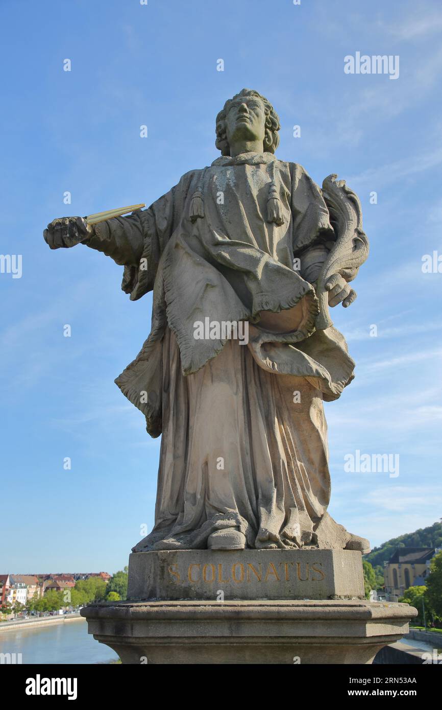 Sculpture and statue of Saint Kolonat, Irish medieval itinerant ...