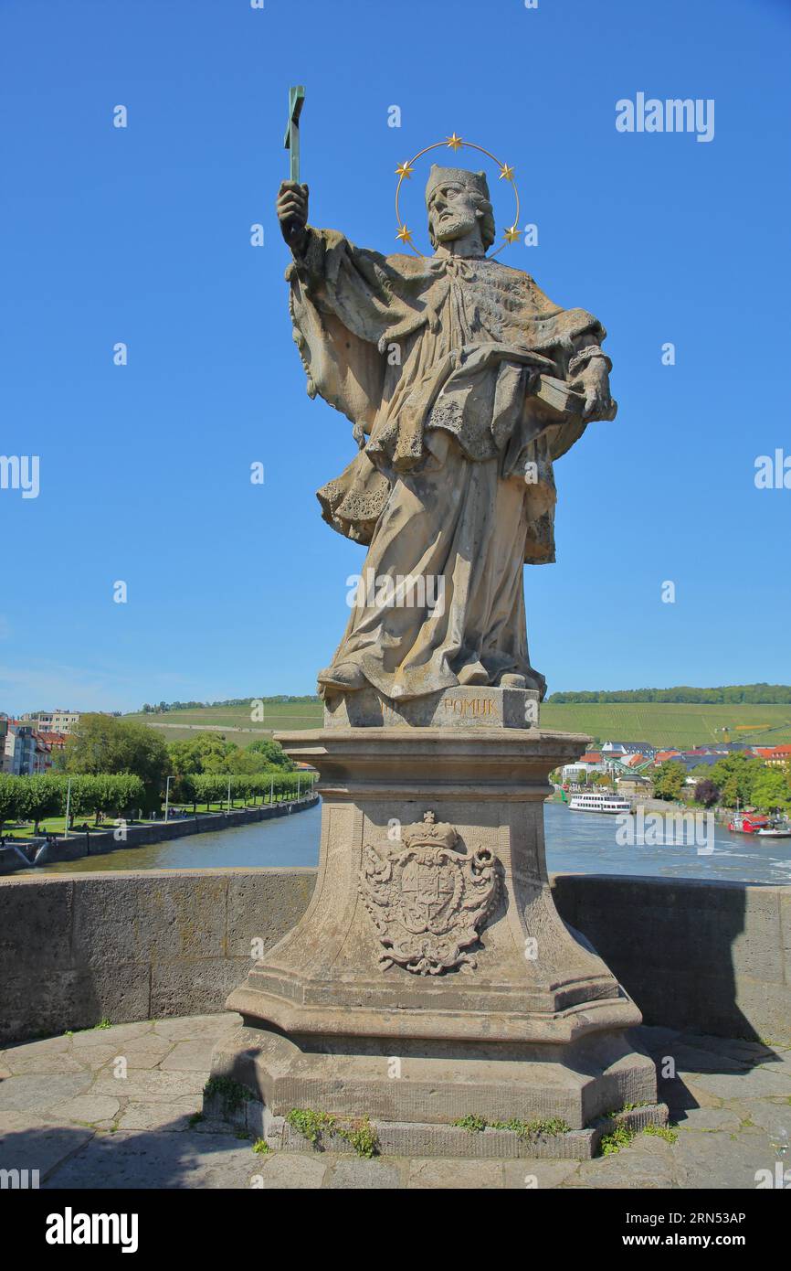 Statue of Saint John Nepomuk, sculpture, cross, halo, gesture, high ...