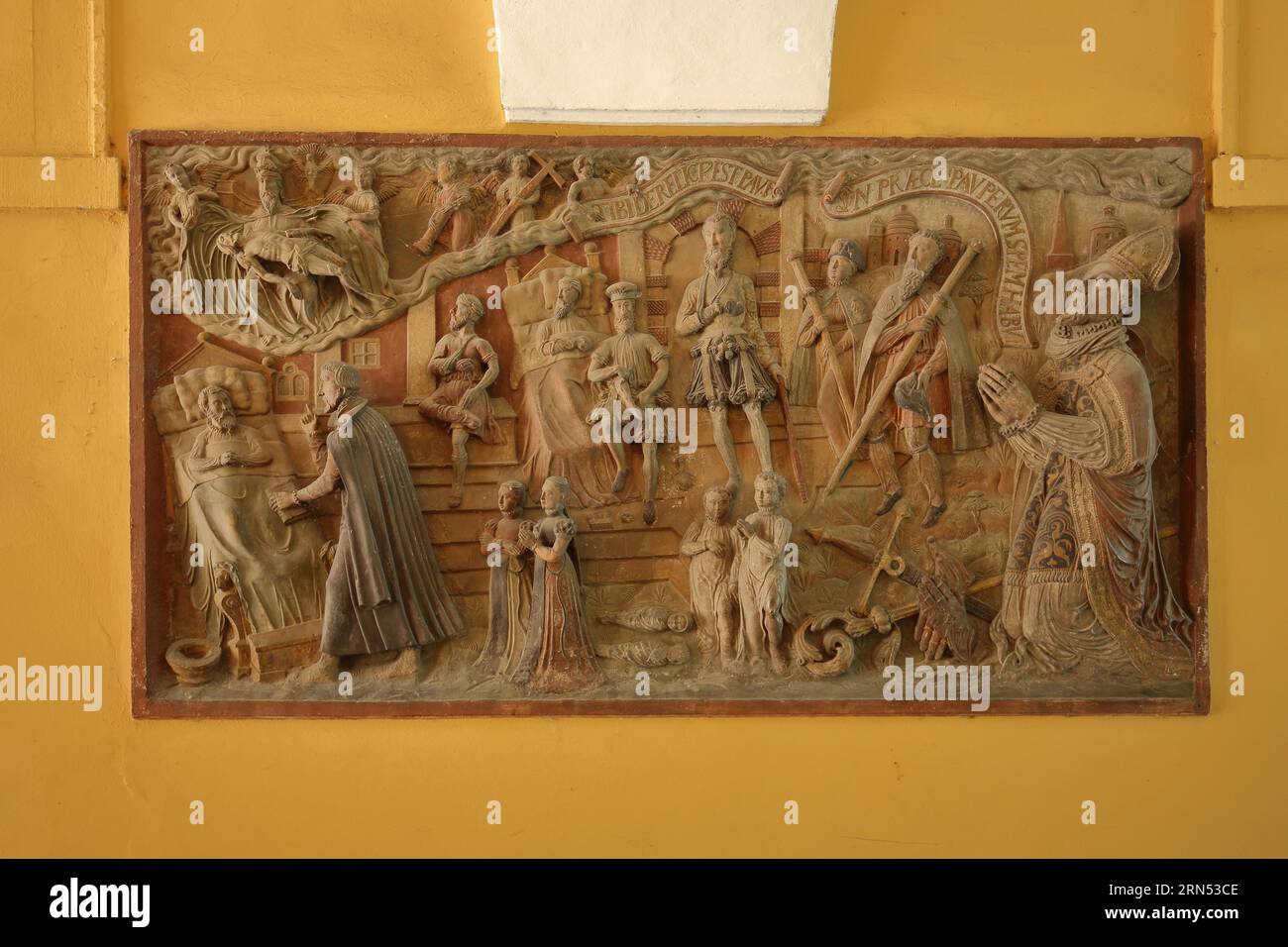 Gothic relief with stone foundation deed with prince bishop and figures ...