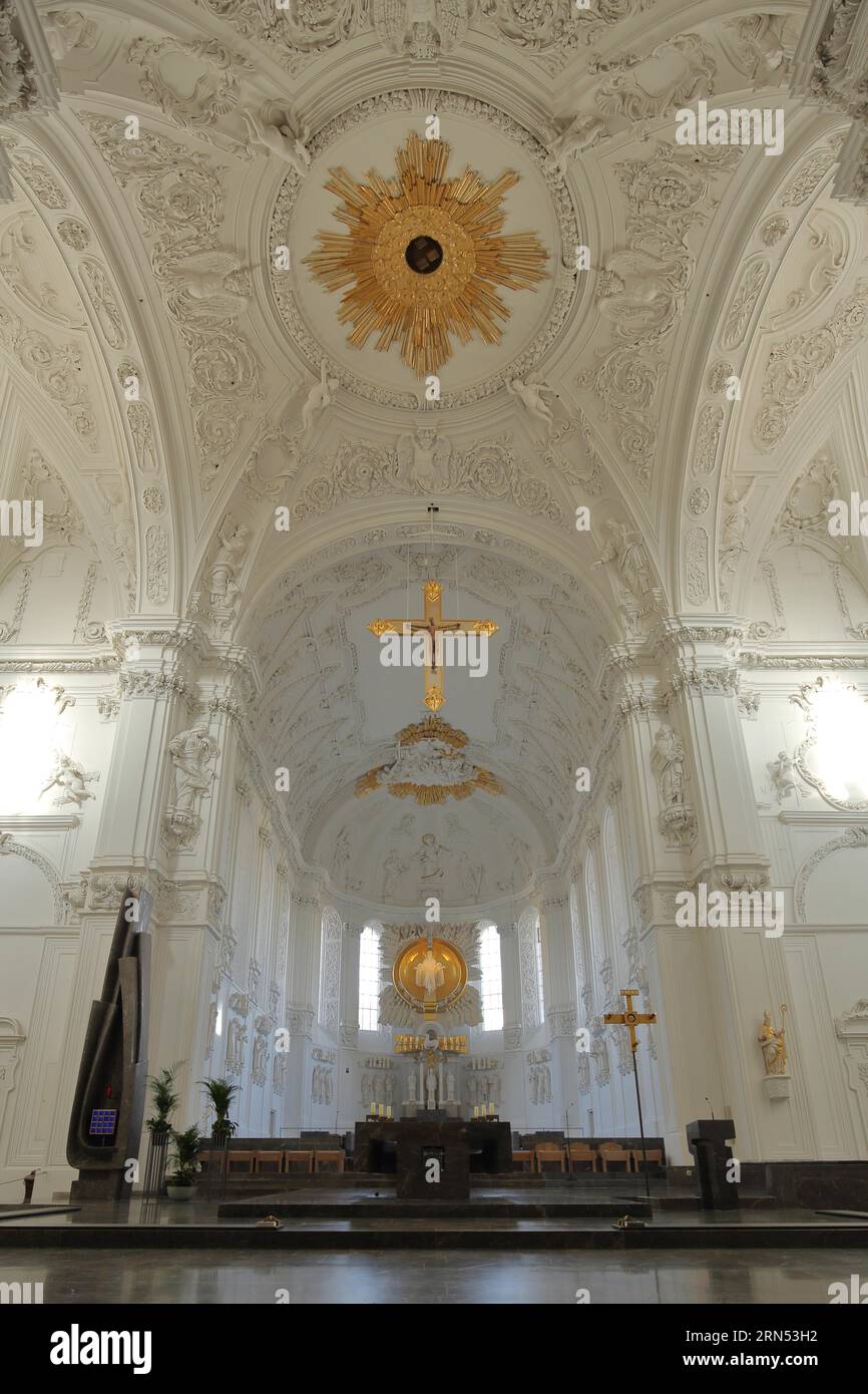 Interior view with ceiling fresco and crucifix from the Romanesque ...
