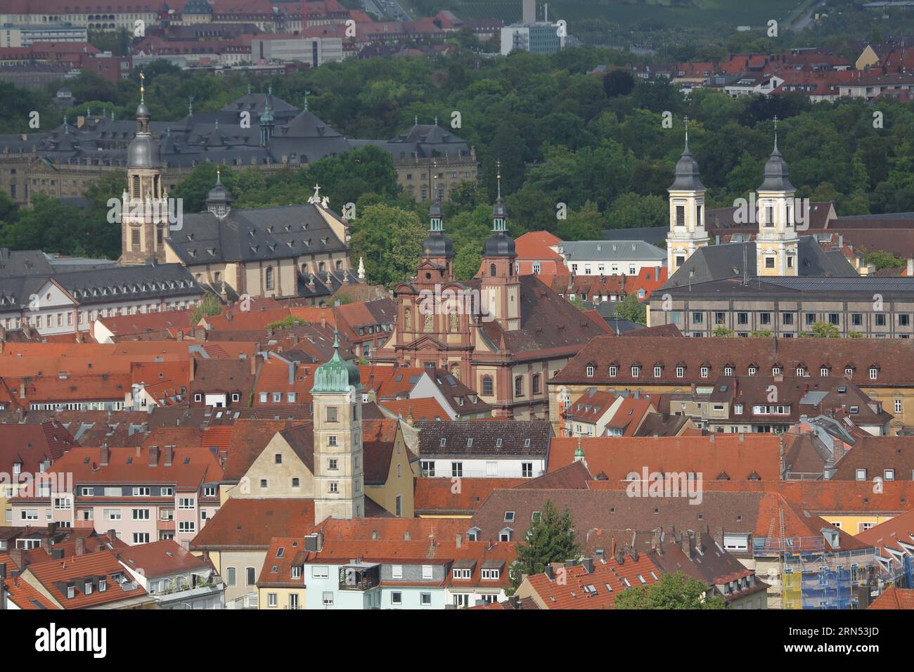Cityscape with four churches, from left to right, baroque St. Michael ...