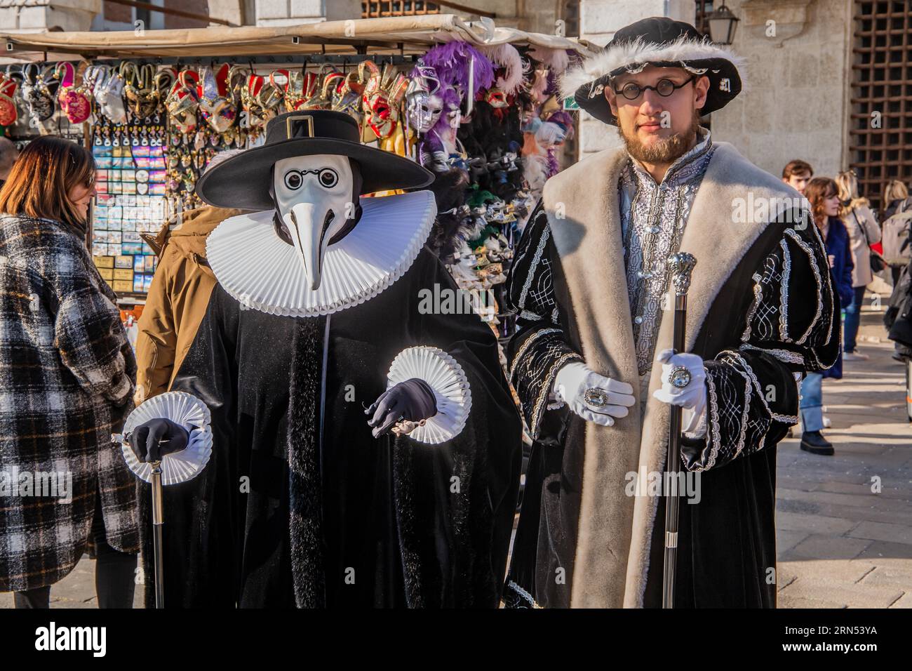 Carnival Mask Plague Doctor and Man in Renaissance Garb at the Time of ...