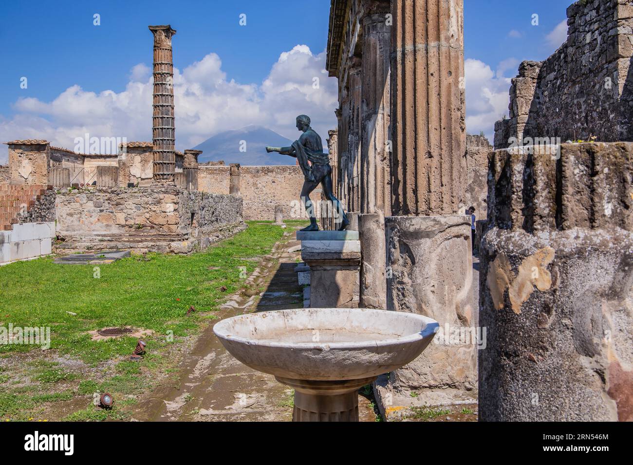Apollo Sanctuary with Apollo Statue and Vesuvius in Clouds, Pompei ...