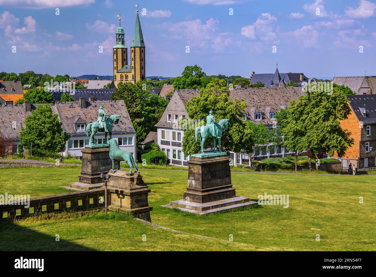 Equestrian statues of Emperor Wilhelm I and Emperor Barbarossa in front ...