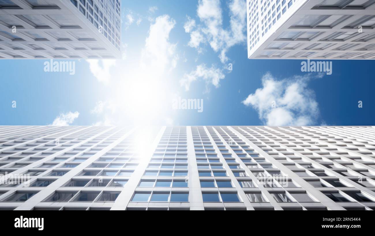 Abstract blue building skyscraper under sky background for business ...