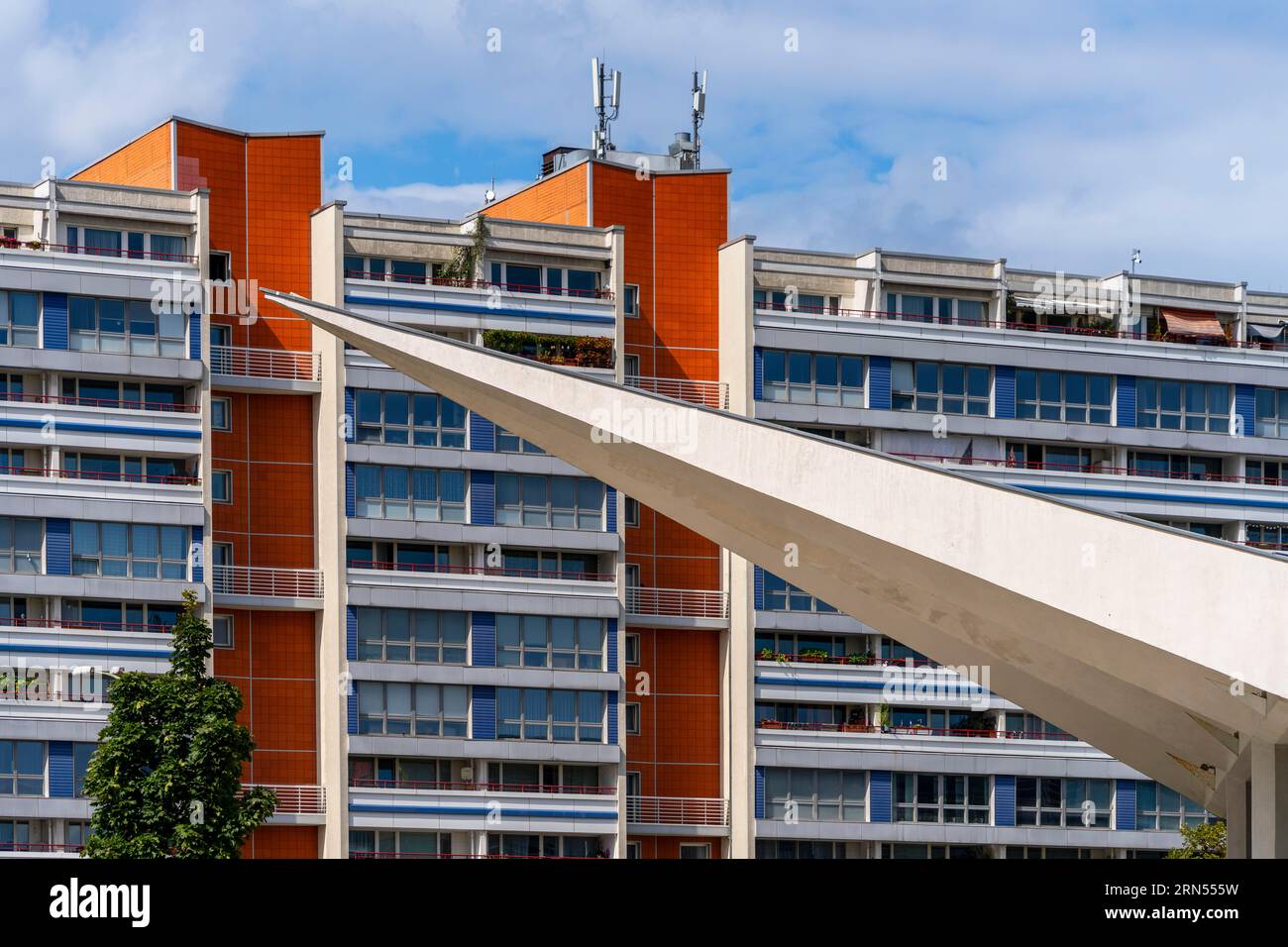 Residential building at Alexanderplatz with concrete spire from the ...