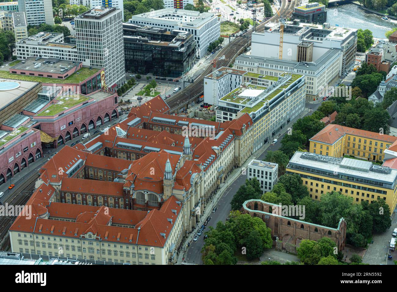 Panorama city skyline, view from Berlin TV Tower, Mall Alexa and the ...