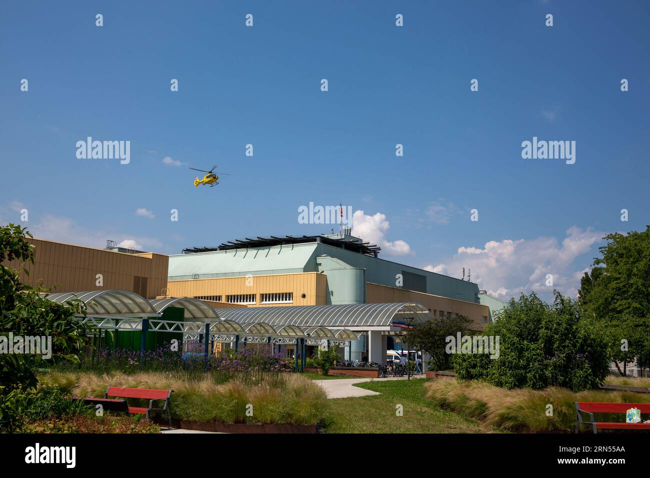 Vienna, Austria - June 14, 2023: An ambulance helicopter lands on the ...
