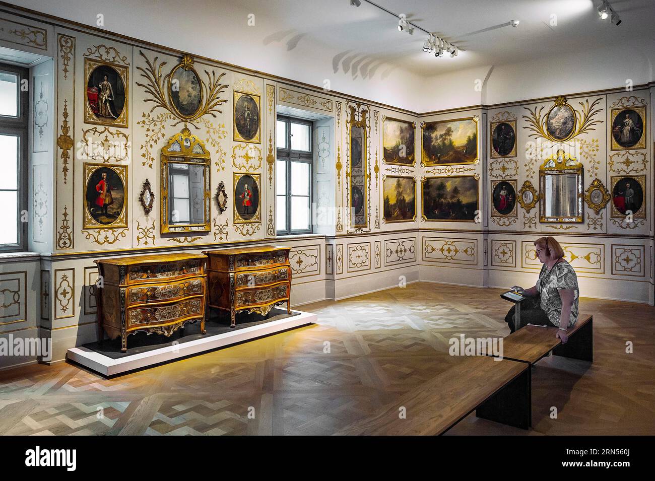 The Baroque Landshuter Room with Portraits and Commodes c. 1730, National Museum, Munich, Upper ...