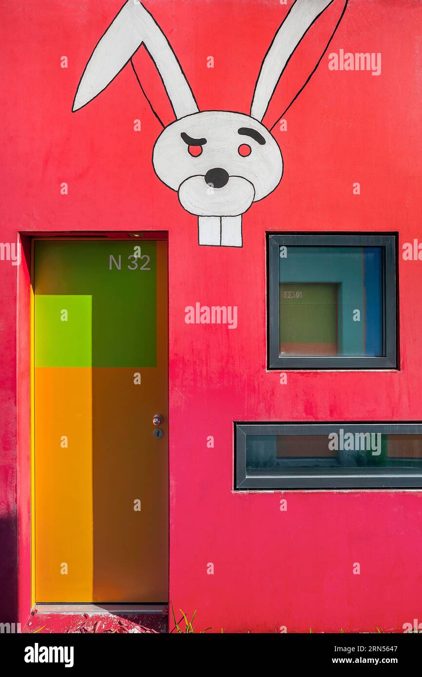 Colourful facade, Olympic Village with painting on the former bungalows ...