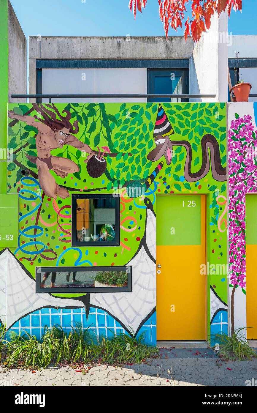 Colourful facade, Olympic Village with painting on the former bungalows ...